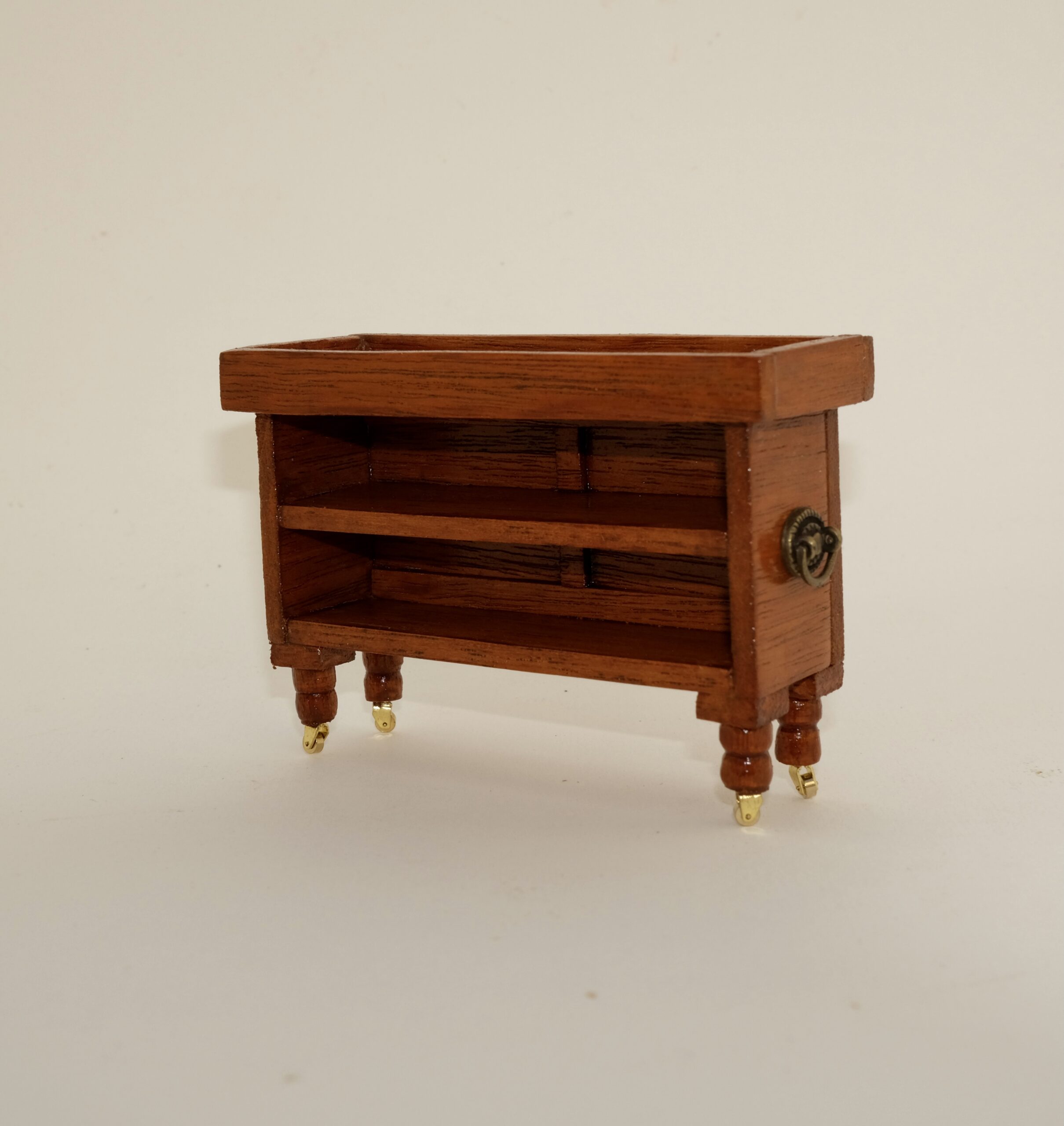 Handmade miniature mahogany portable bookcase on wheels - Arch House ...